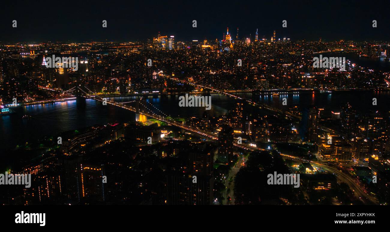 Iconic New York City Nightlife Landscape Over East River with ...