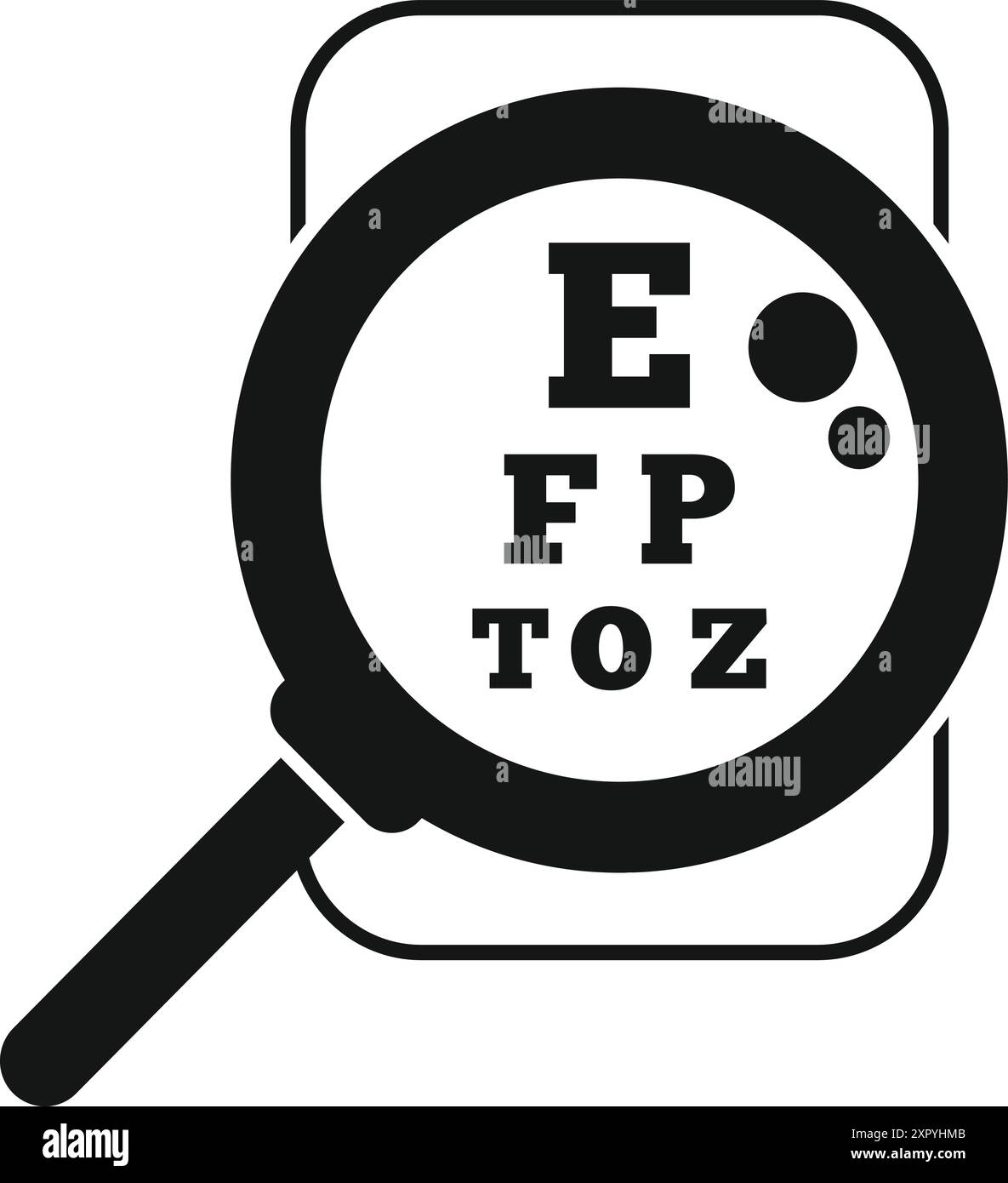Black and white icon of a magnifying glass focusing on the letters of ...