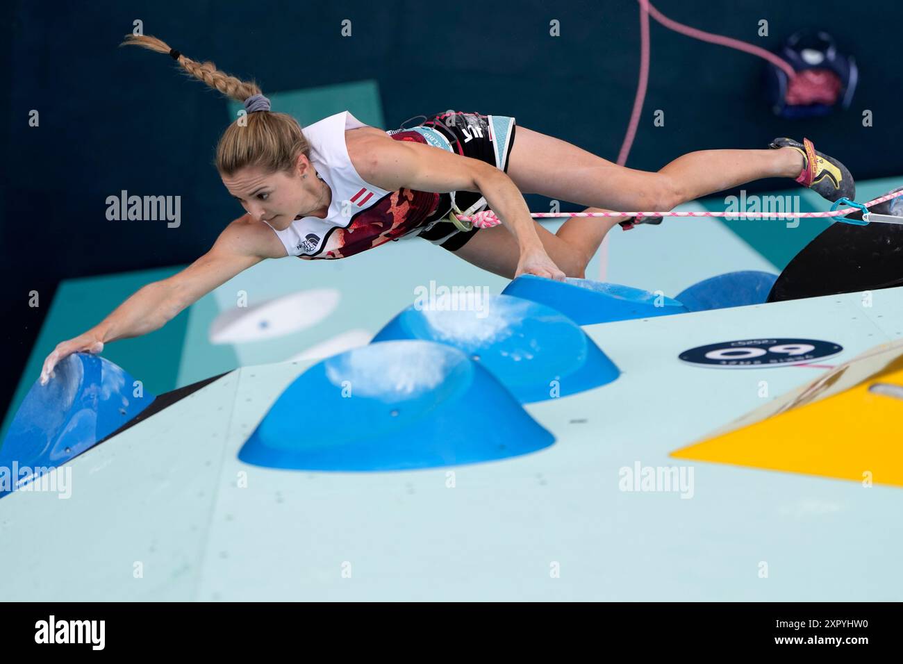 Jessica Pilz of Austria competes in the women's boulder and lead ...