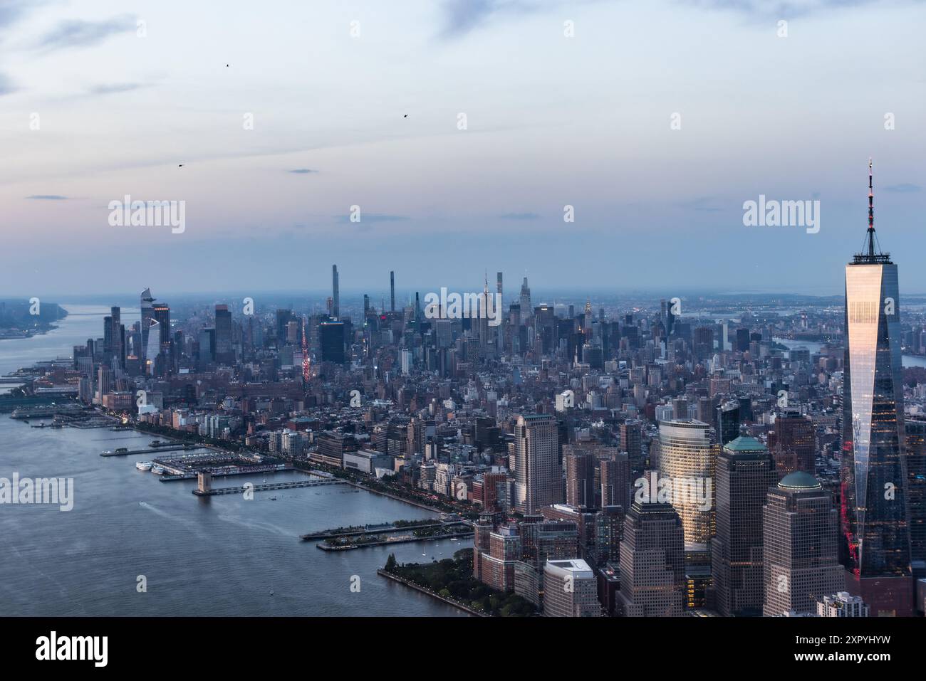New York City Aerial Evening Cityscape with Stunning Manhattan ...