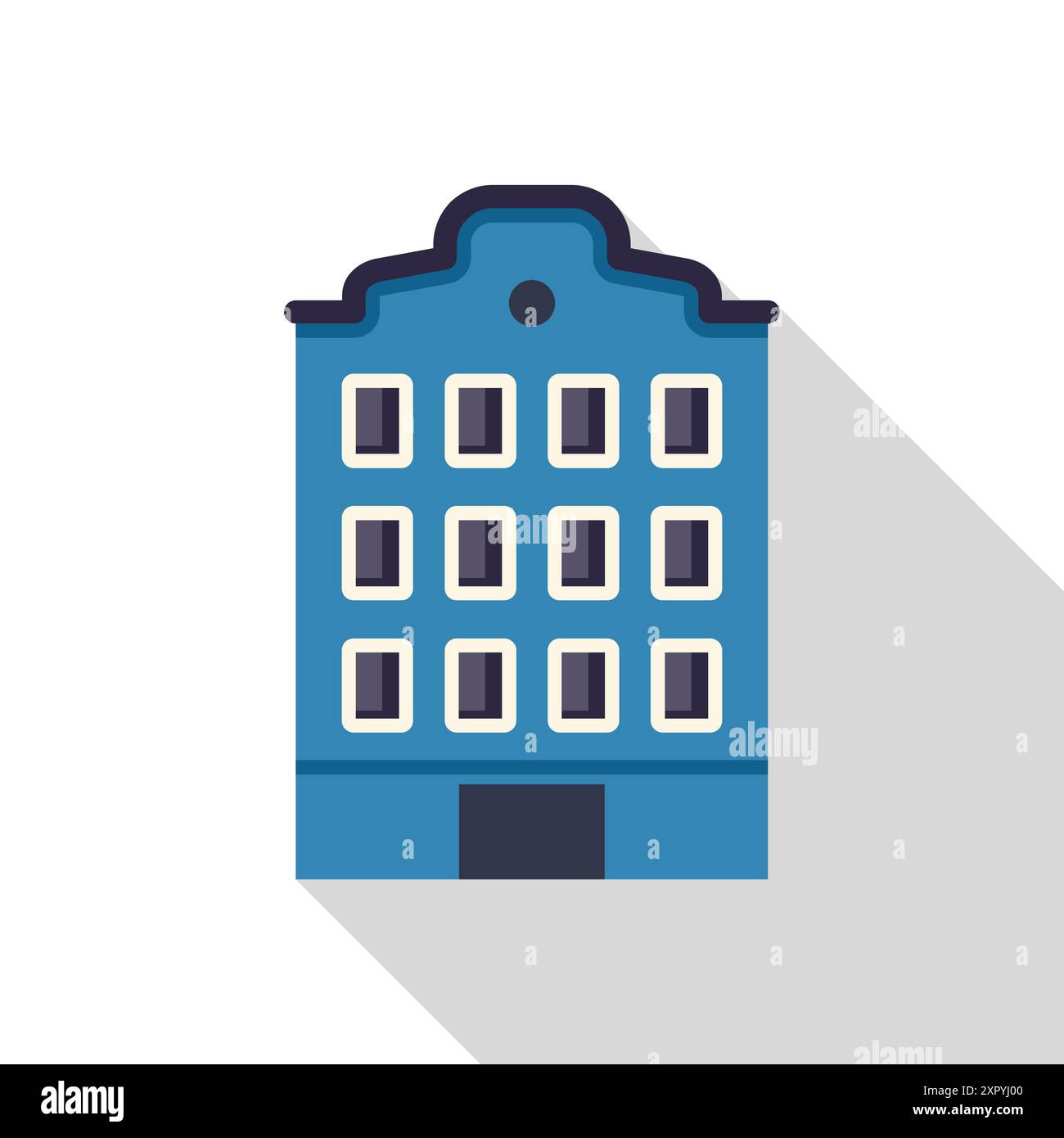 Blue apartment building facade casting a long shadow on the right Stock ...