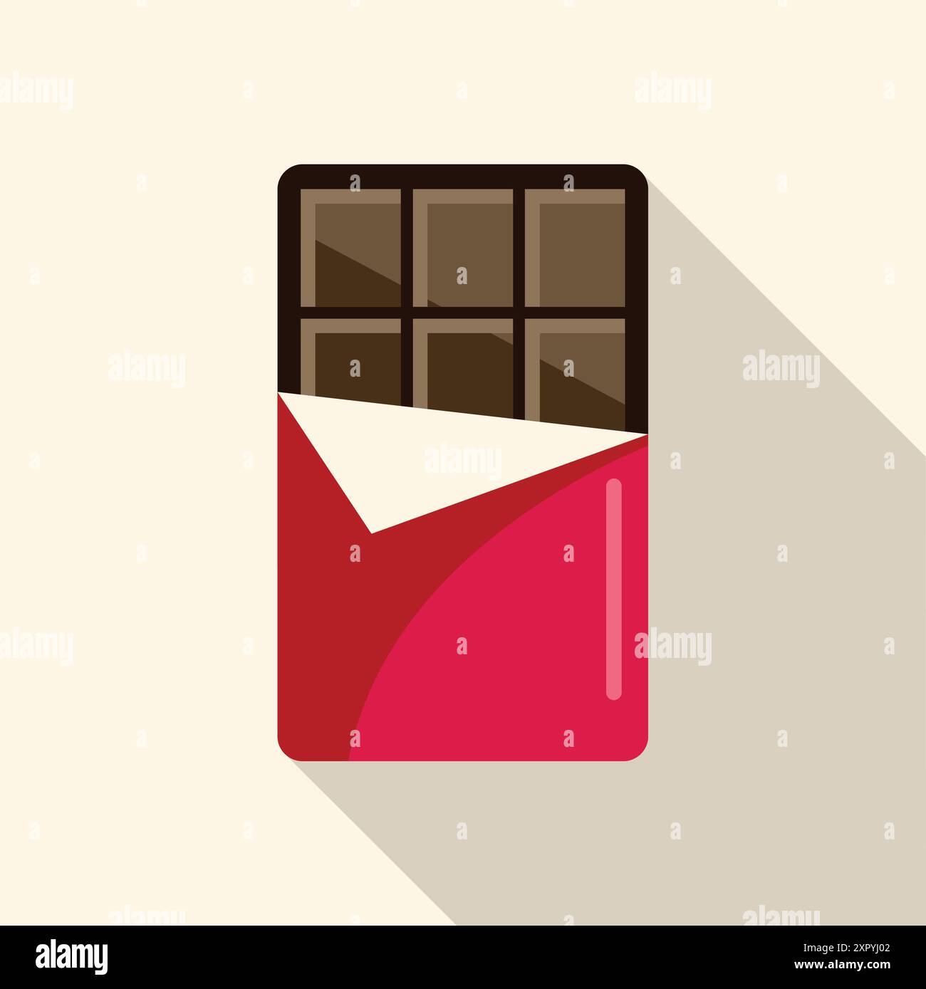 Chocolate bar with a red wrapper casting a long shadow on a light ...