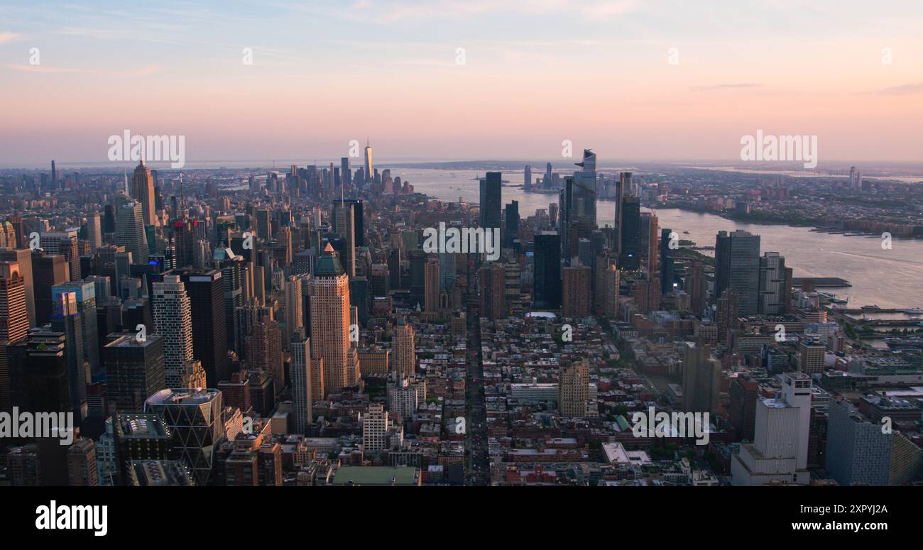 New York City Aerial Evening Cityscape with Stunning Manhattan ...