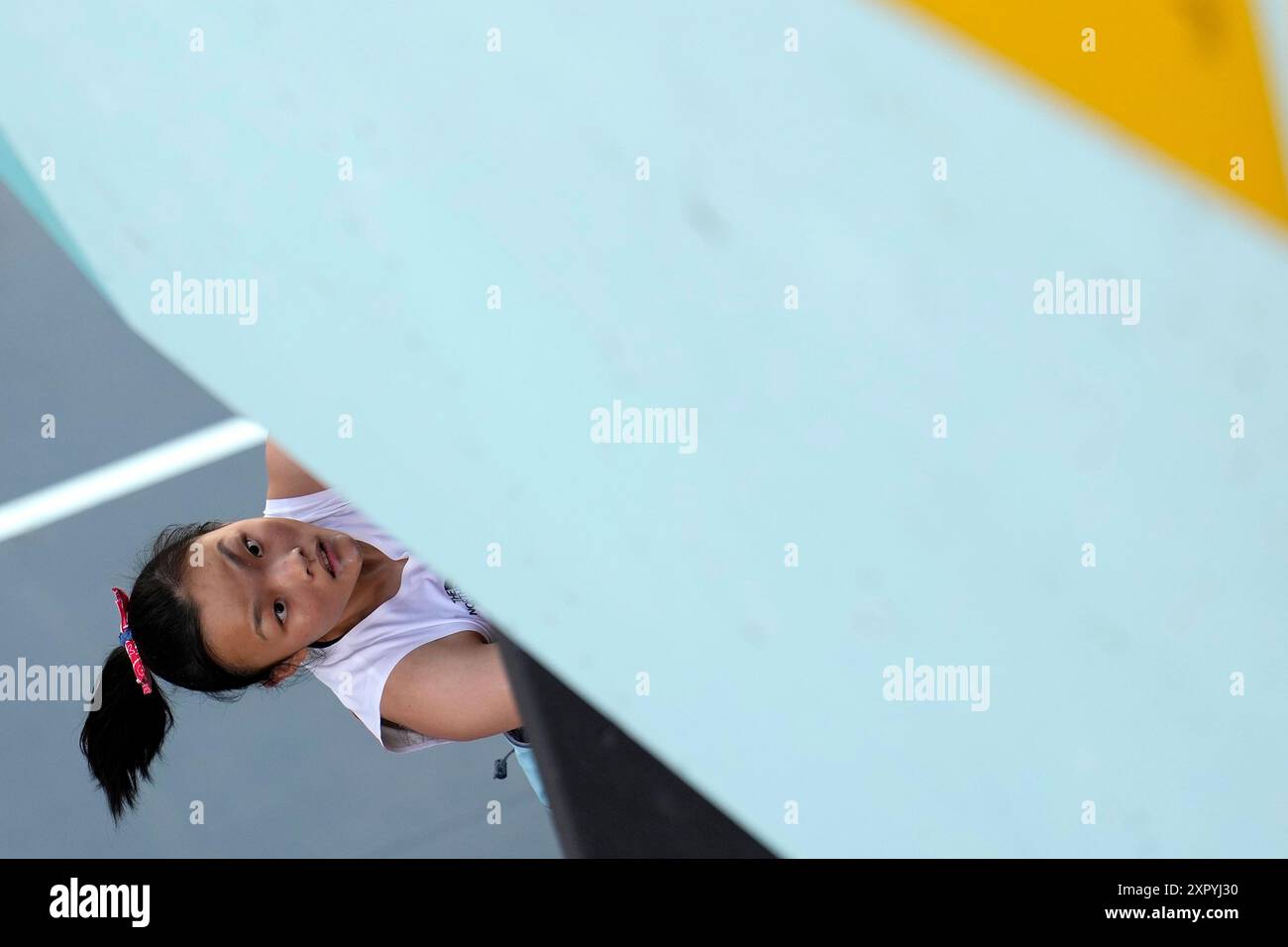 Seo Chaehyun of South Korea competes in the women's boulder and lead ...