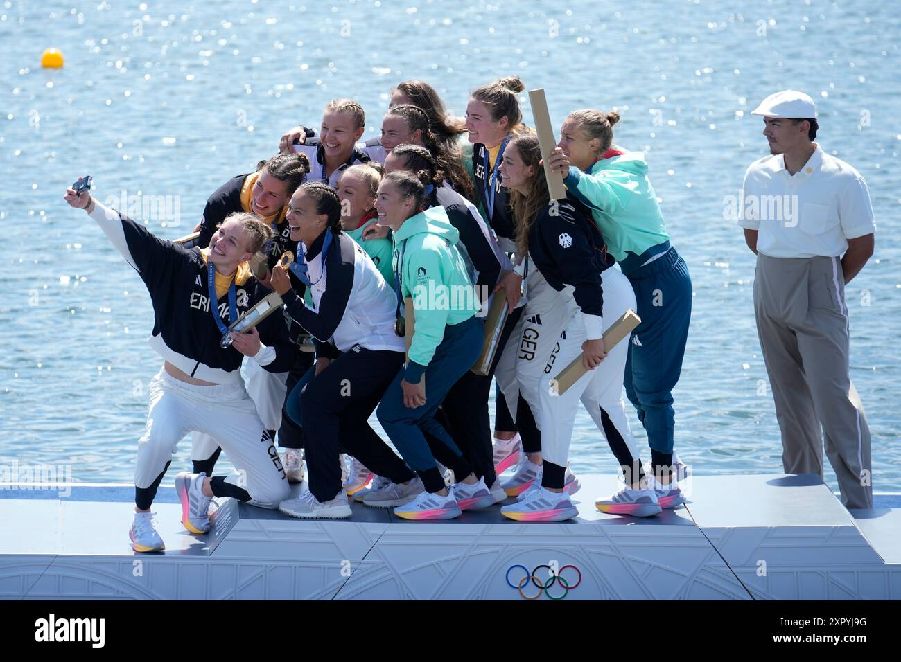 Silver medalists Germany's Sarah Bruessler, Jule Marie Hake, Pauline ...