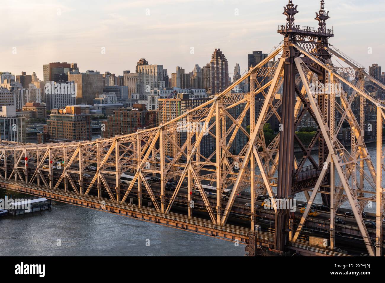 New York City Cityscape at Sunset. Aerial Image from a Helicopter ...