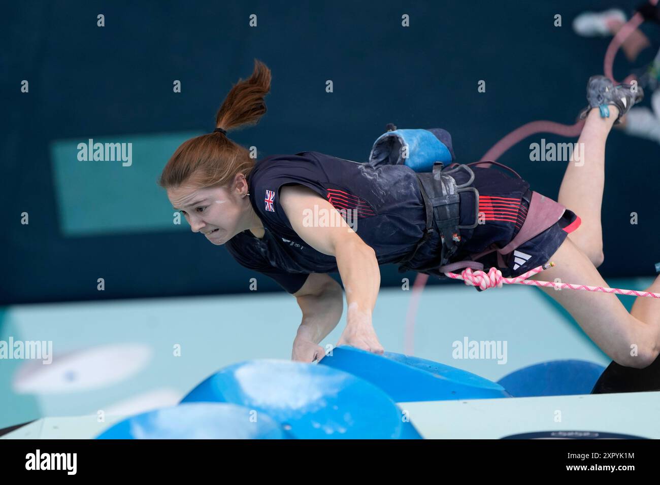 Erin McNeice of Britain competes in the women's boulder and lead ...