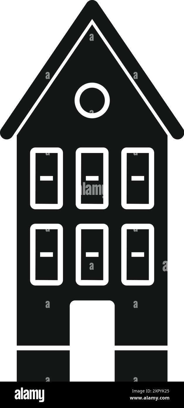 Simple icon of a three story residential building facade with an attic ...