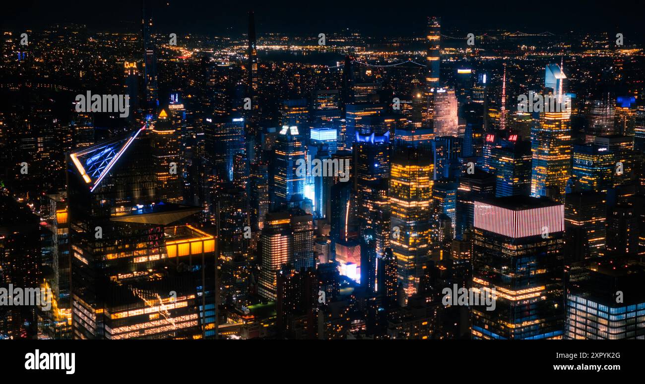 Aerial View of Manhattan Architecture at Night. Evening Photo of ...