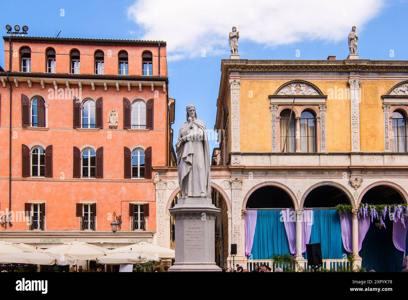 VERONA, ITALY – MAY 10, 2024: Piazza Dante in Verona. This historic square features notable ...