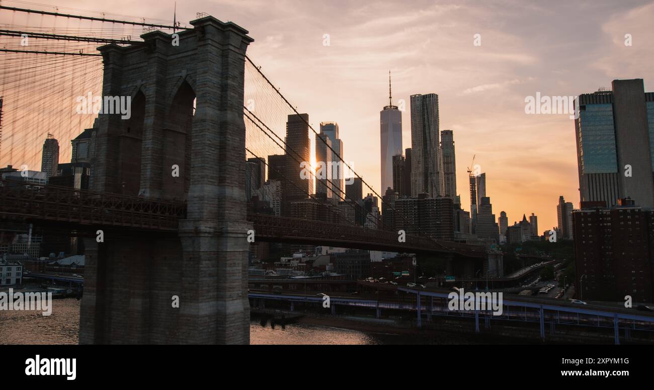 Aerial cinematic panorama suspension bridge hi-res stock photography ...