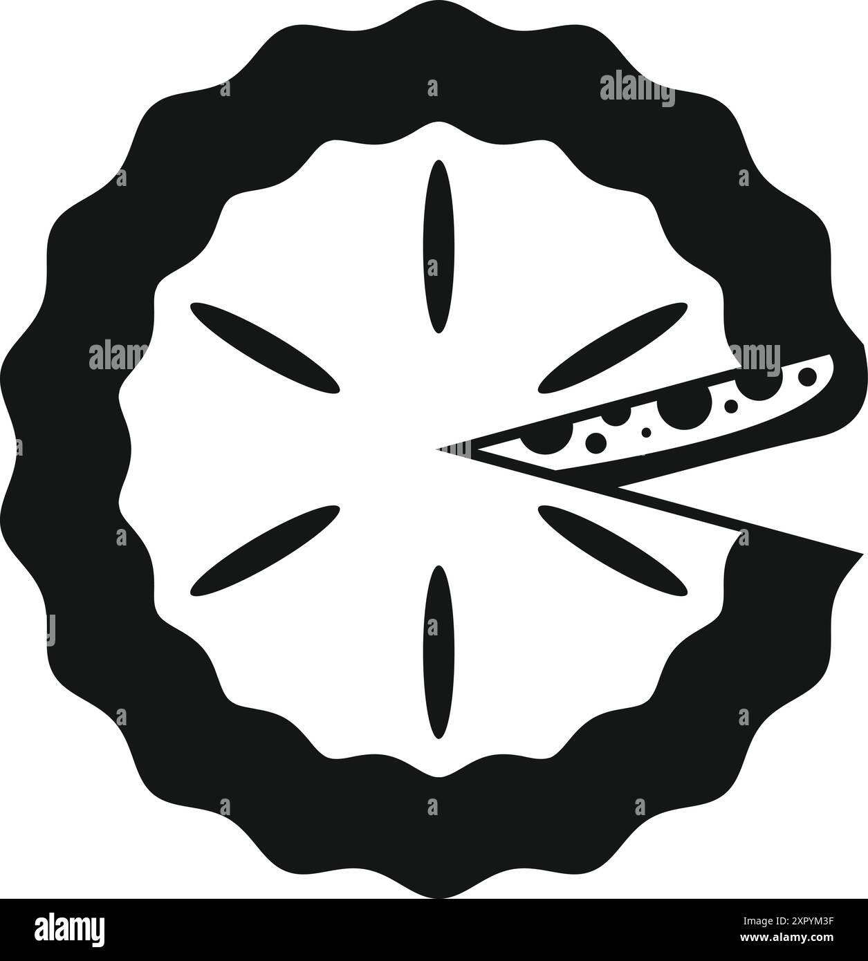 Black and white icon of a delicious homemade pie with one slice missing ...