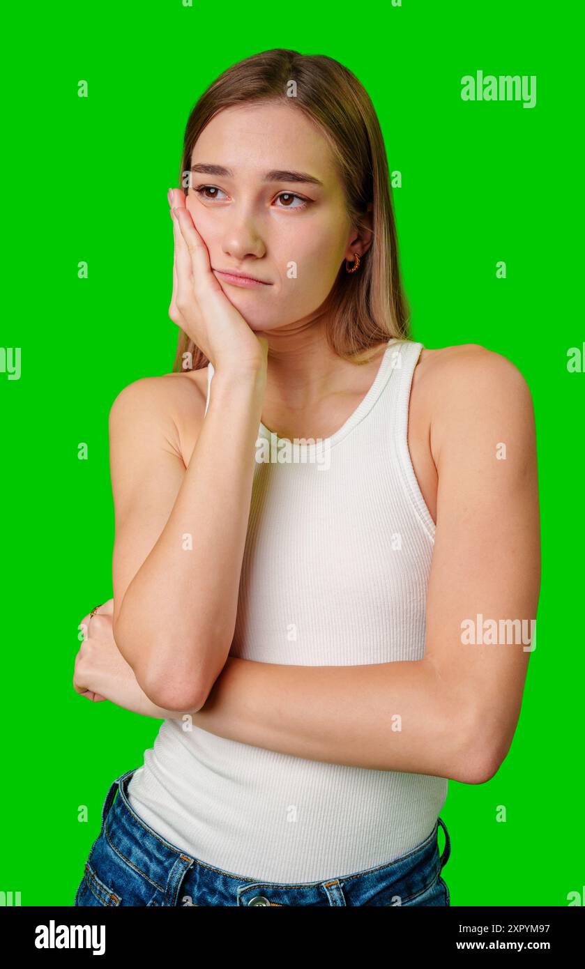 Woman Posing With Hand on Face Stock Photo - Alamy