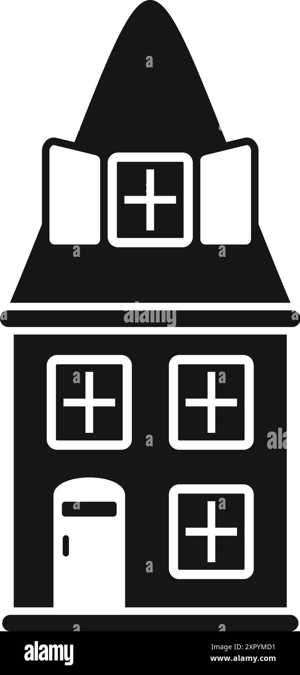 Simple black and white illustration of a traditional dutch house with ...