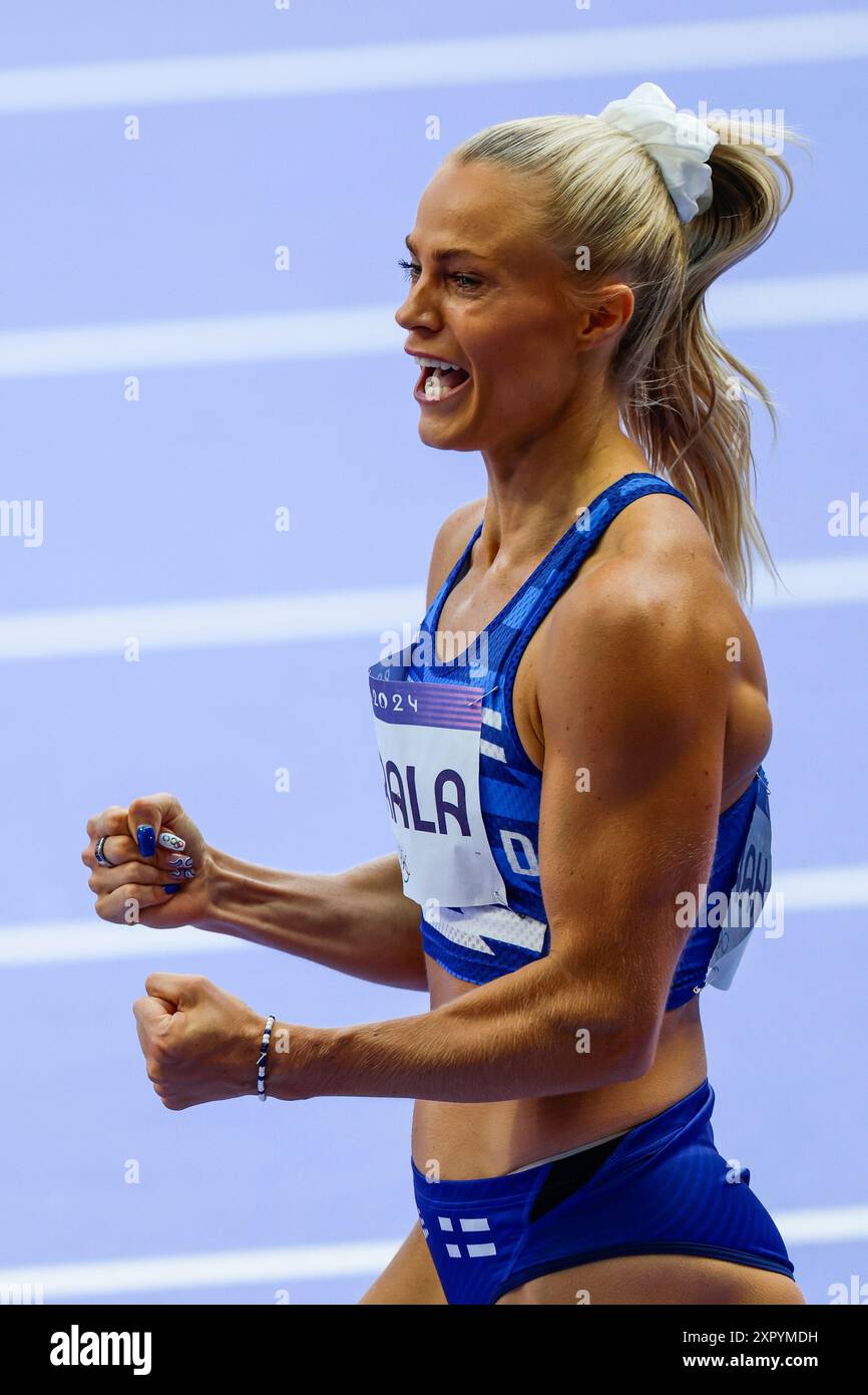 Lotta Harala of Finland reacts during Women's 100m Hurdles Repechage ...