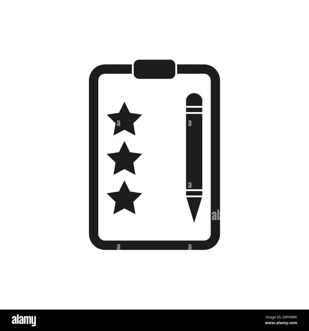 Review and rating icon. Black clipboard with stars and pencil ...