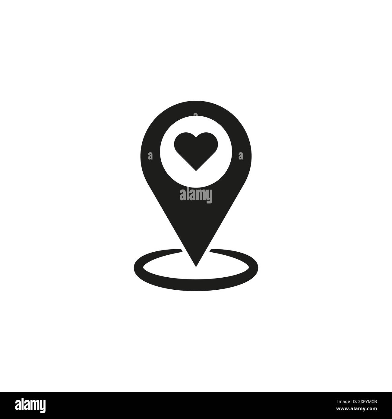 Location heart icon. Love pin symbol. Map marker vector. Minimal black ...