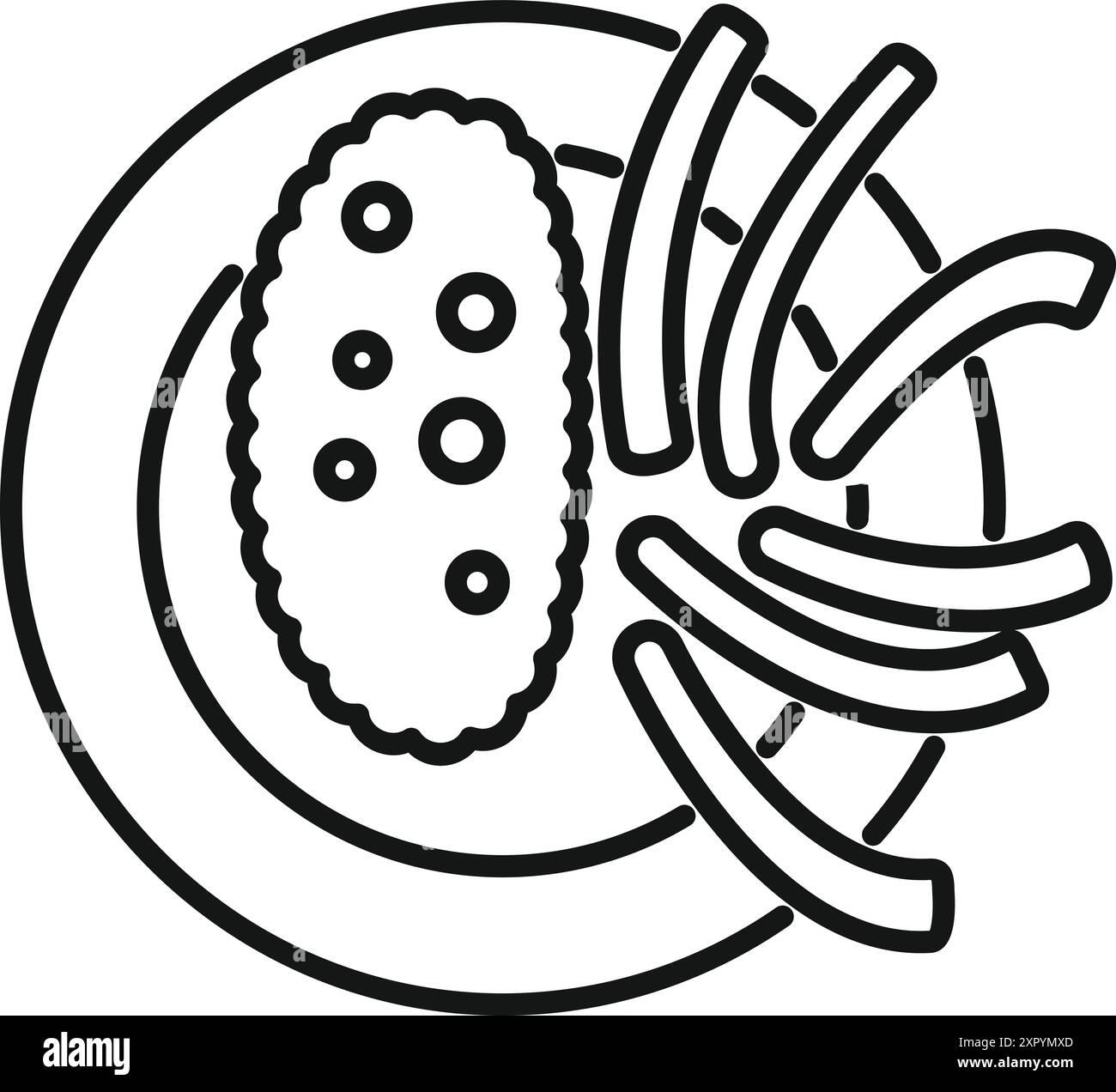 Simple line drawing of a plate with french fries and a chicken nugget ...