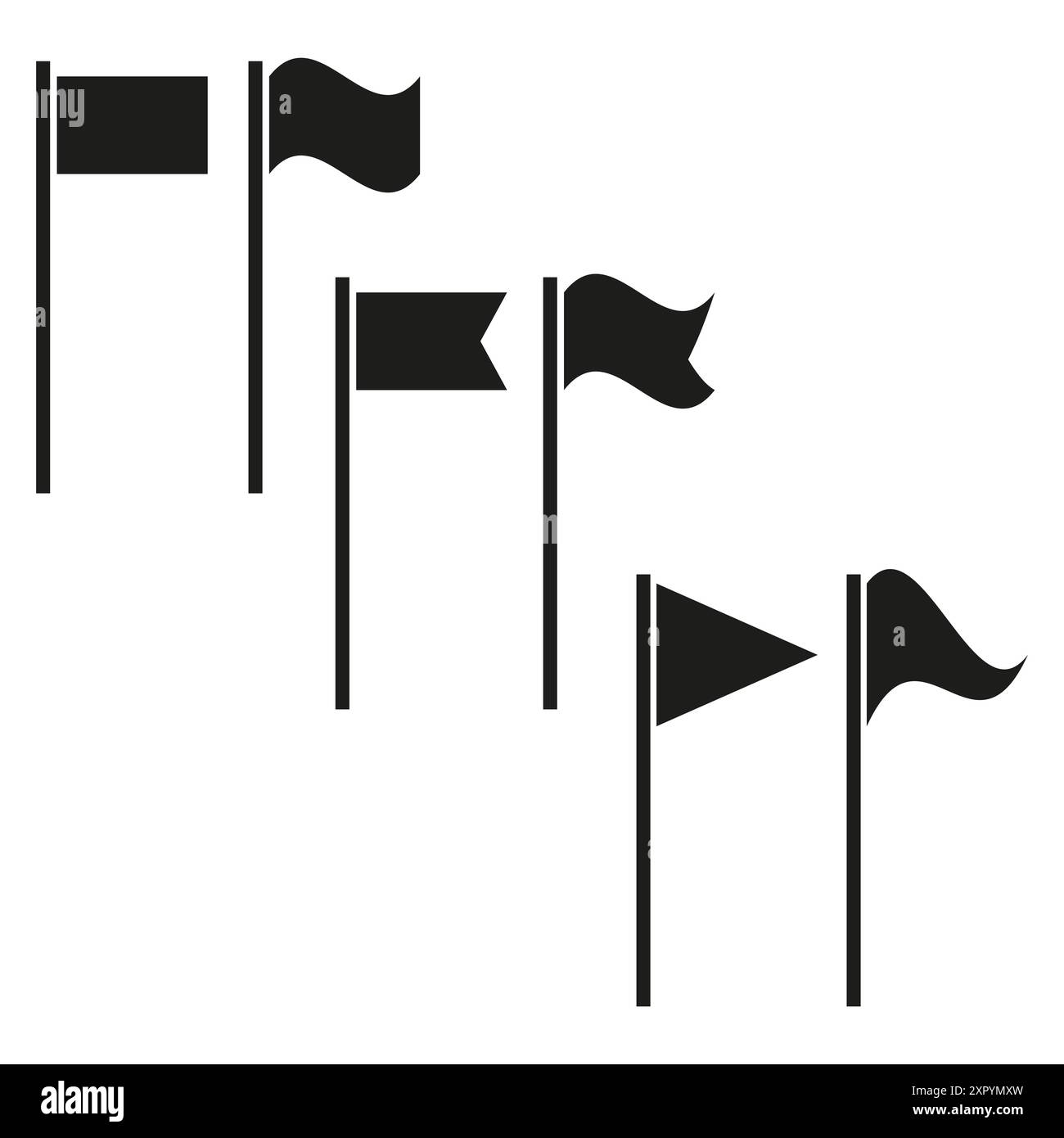 Flag icons set. Six different flag designs. Black and white vector illustrations. Simple and ...