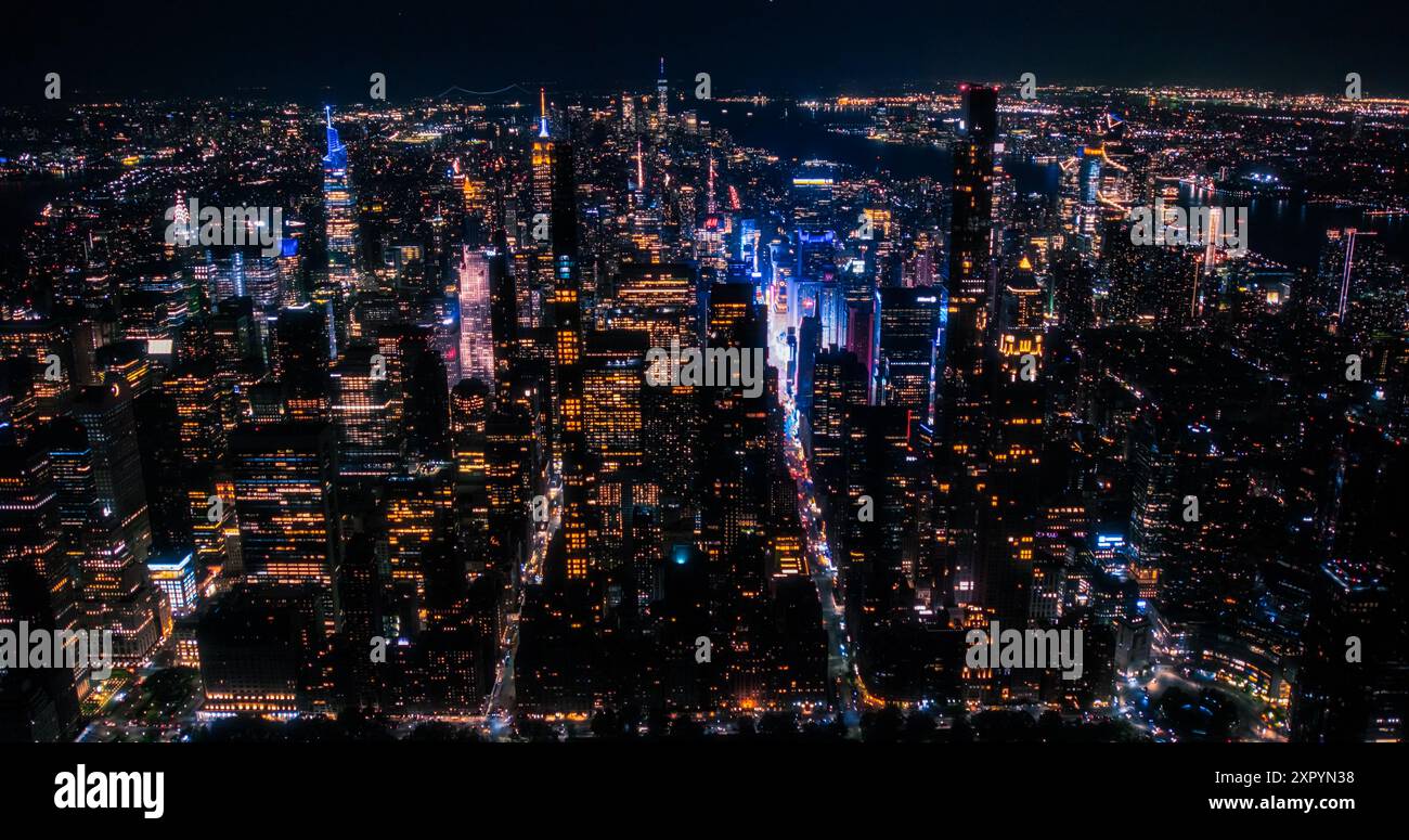 Aerial View of Midtown Manhattan Architecture at Night. Evening Shot of ...
