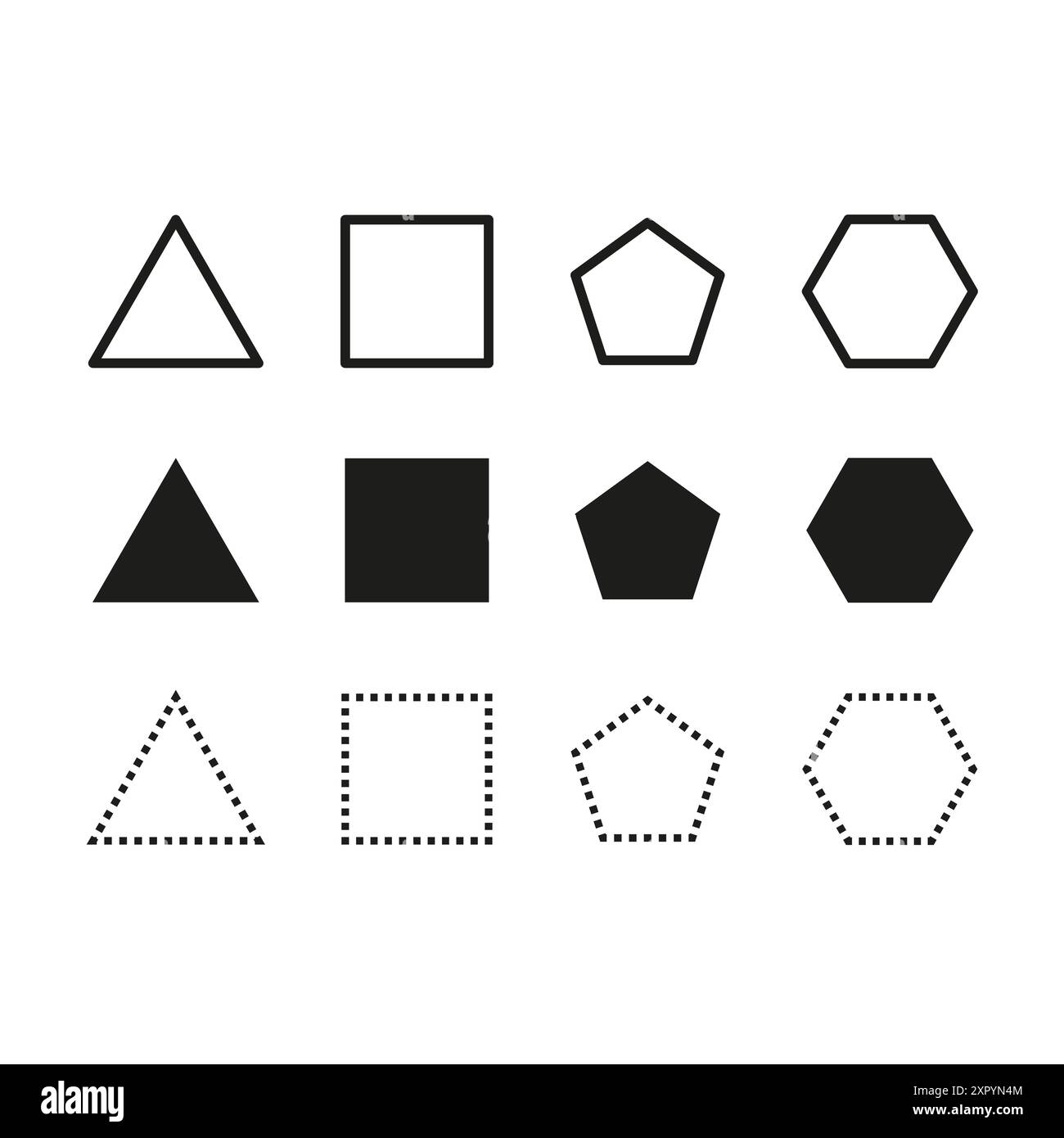 Geometric shape icons. Varied polygon designs. Solid and dotted ...