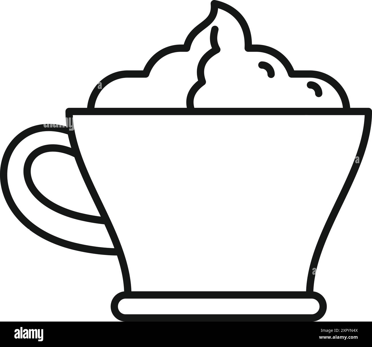 Simple line drawing of a cup with a handle full of a hot beverage ...