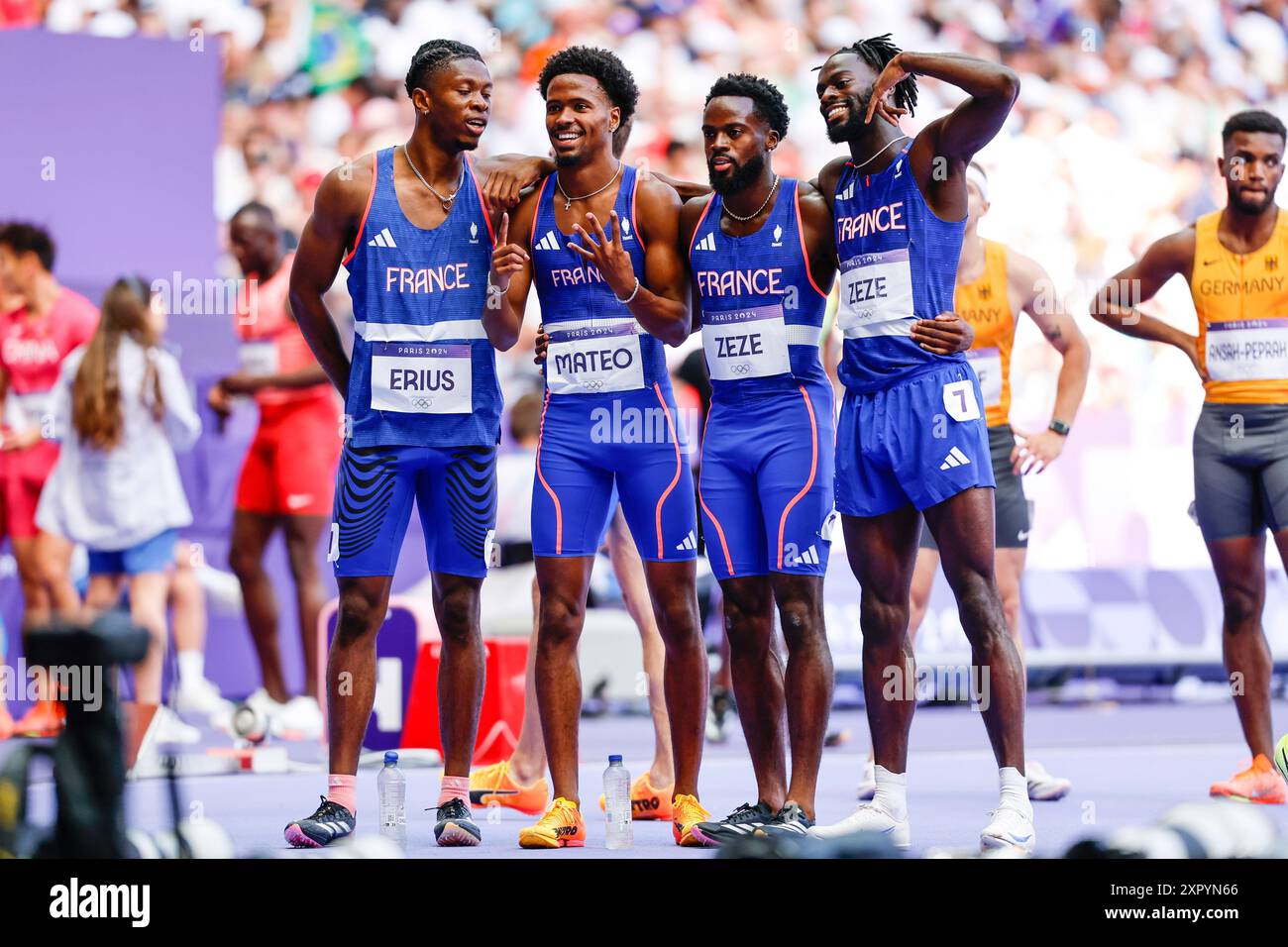 Team of France react during Men's 4 x 100m Relay Round 1 of the ...