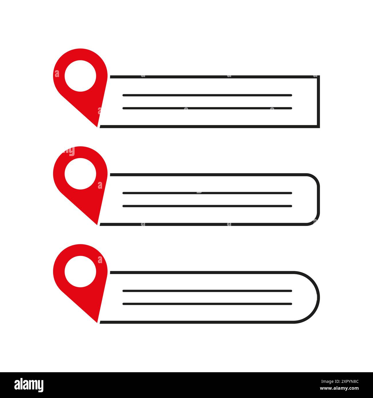 Location marker icons. Red and black. Text placeholders. Vector ...