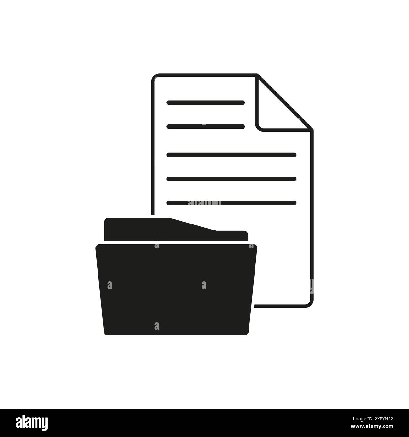 Document and folder icon. Black silhouette of a file folder with a ...