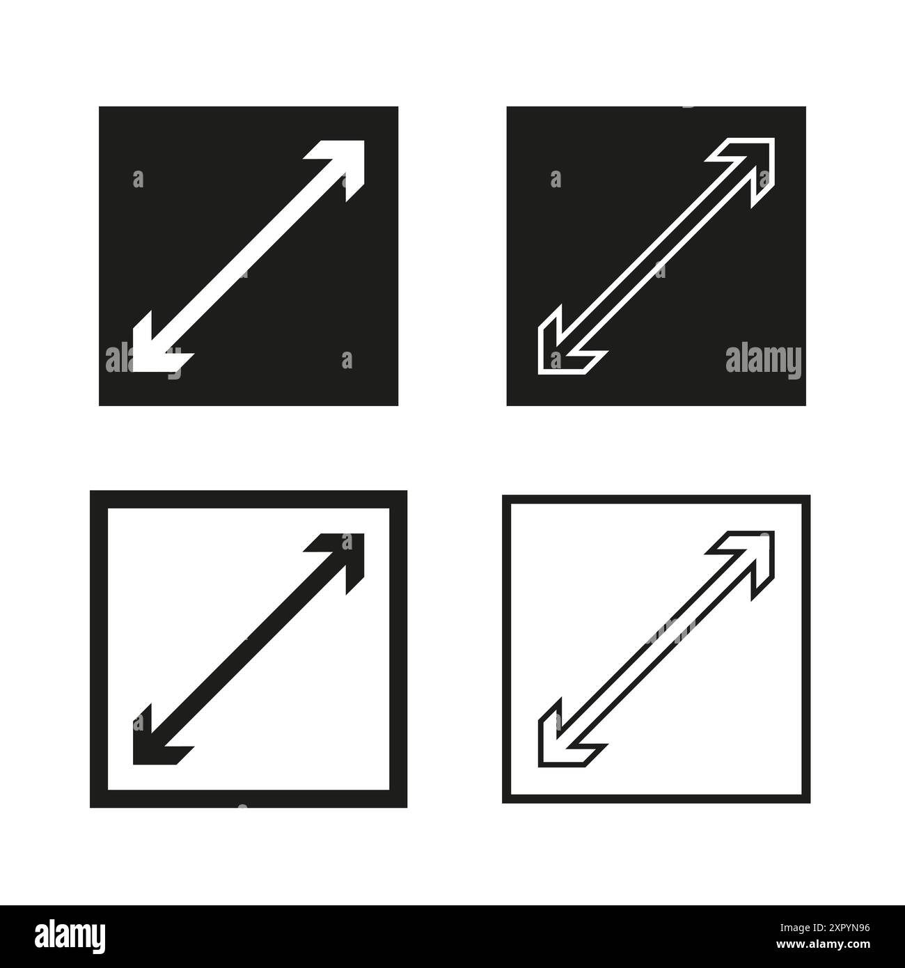Four diagonal arrows. Black and white. Square vector icons. Directional symbols Stock Vector ...