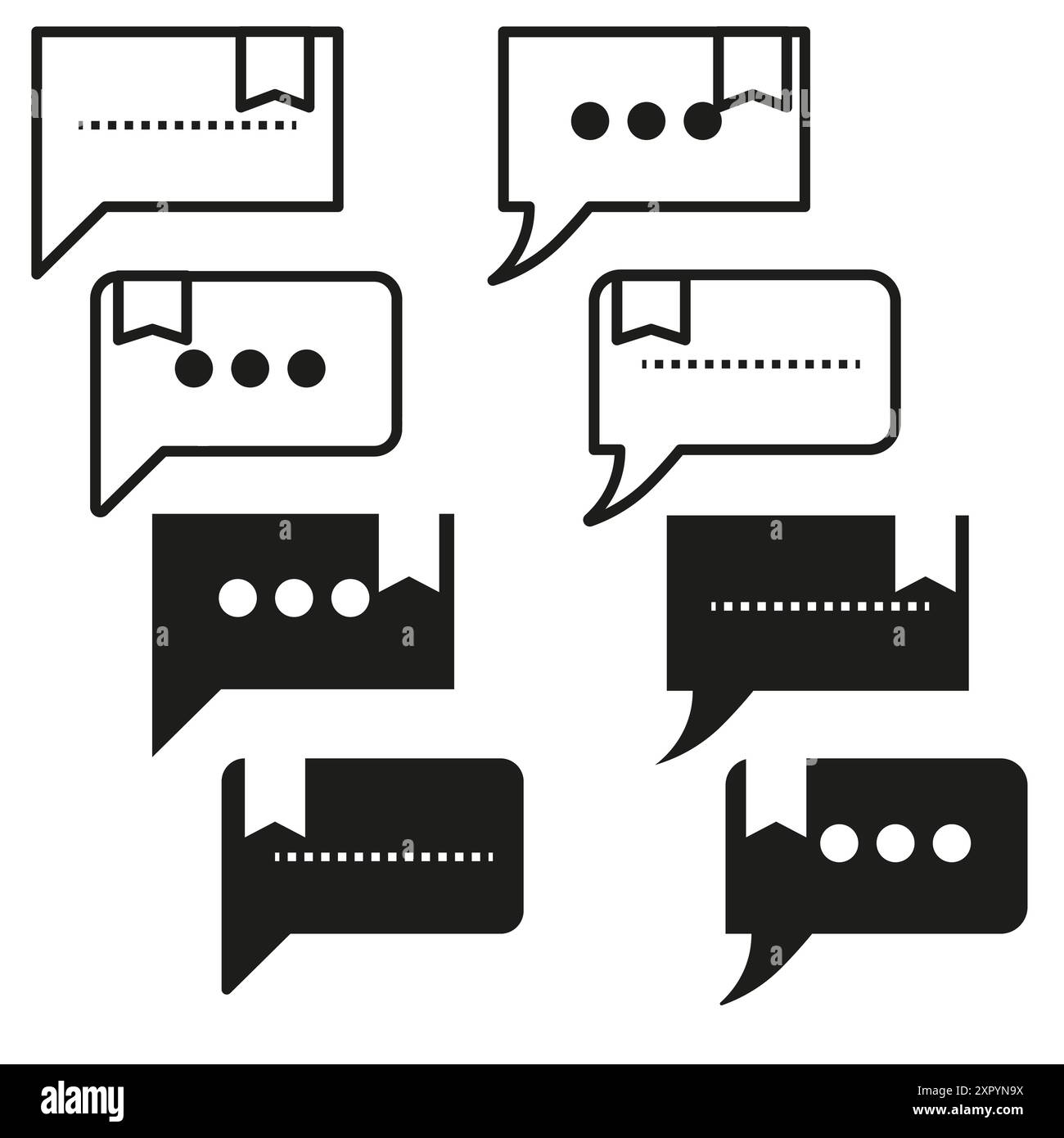 Message icon set. Black and white vector. Speech bubble symbols ...