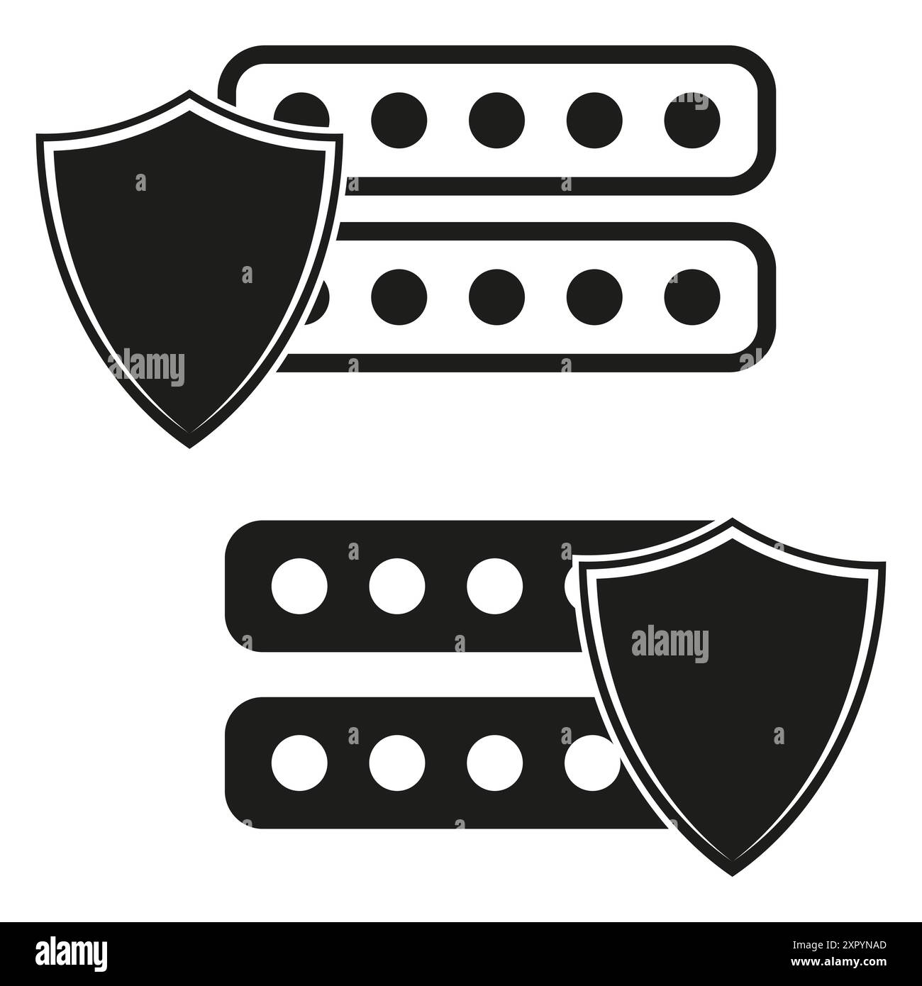 Server security icons. Data protection vector symbols. Black and white ...