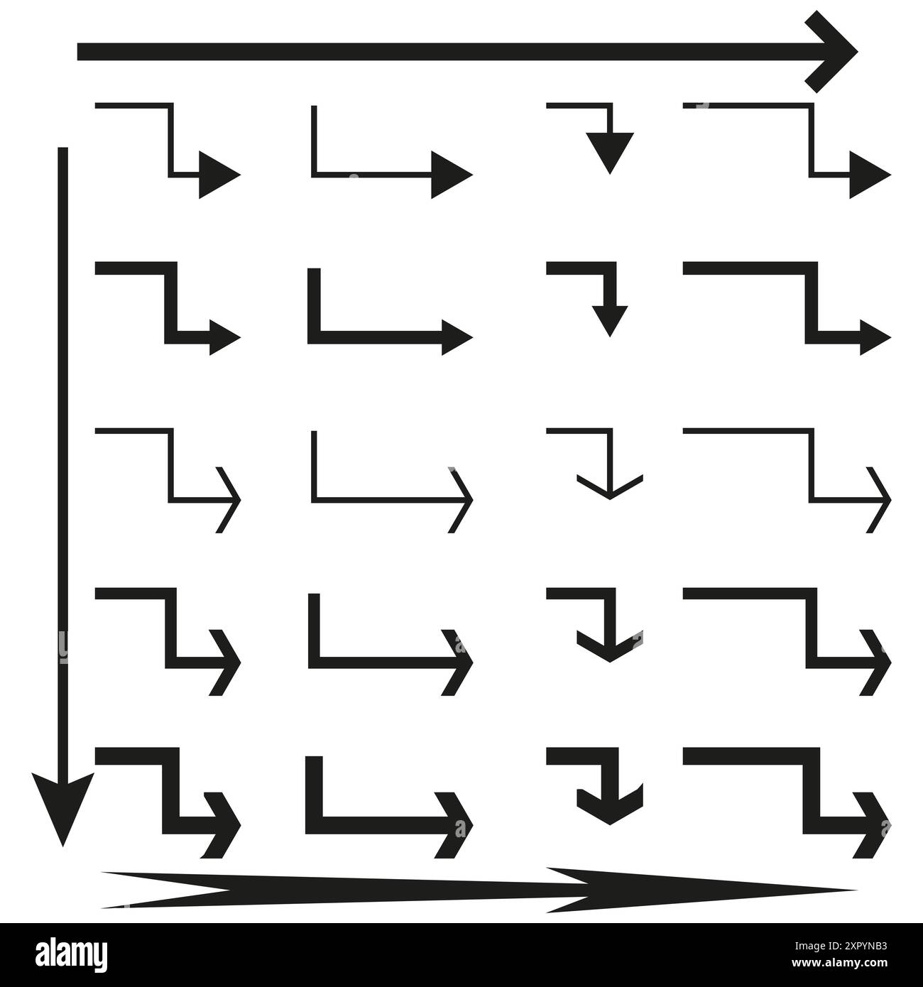 Vector arrow set. Diverse black directional arrows. Turn, curve, and ...