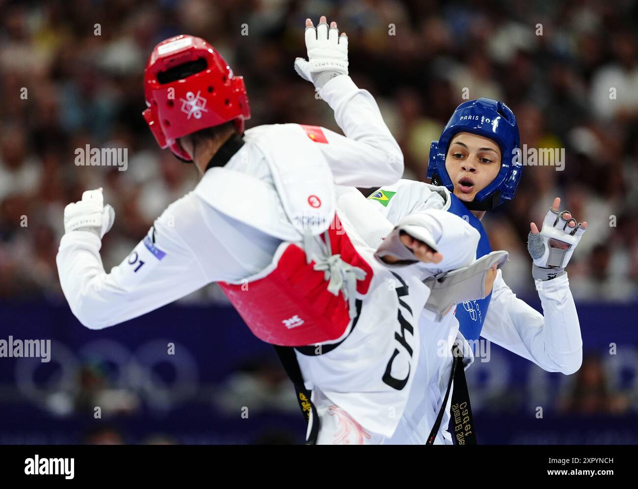 Brazil's Maria Clara Pacheco (right) and China's Zongshi Luo during the ...
