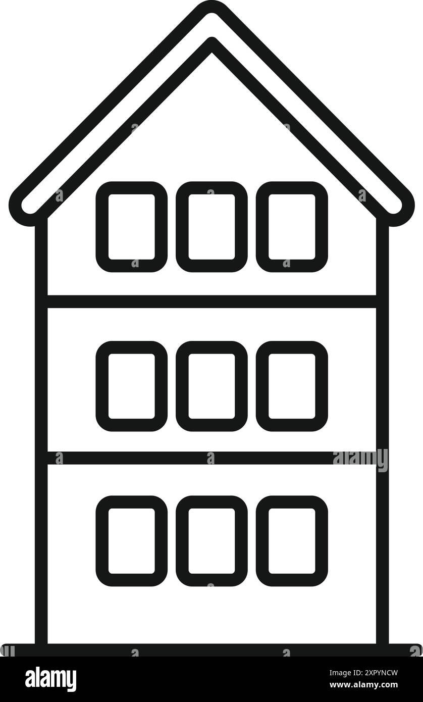 Simple line art drawing of a residential building facade with multiple ...