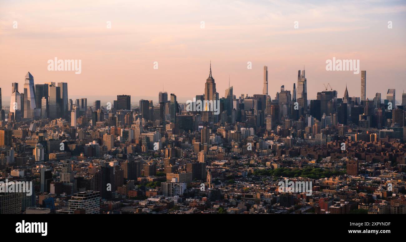 New York City Aerial Evening Cityscape with Stunning Manhattan ...