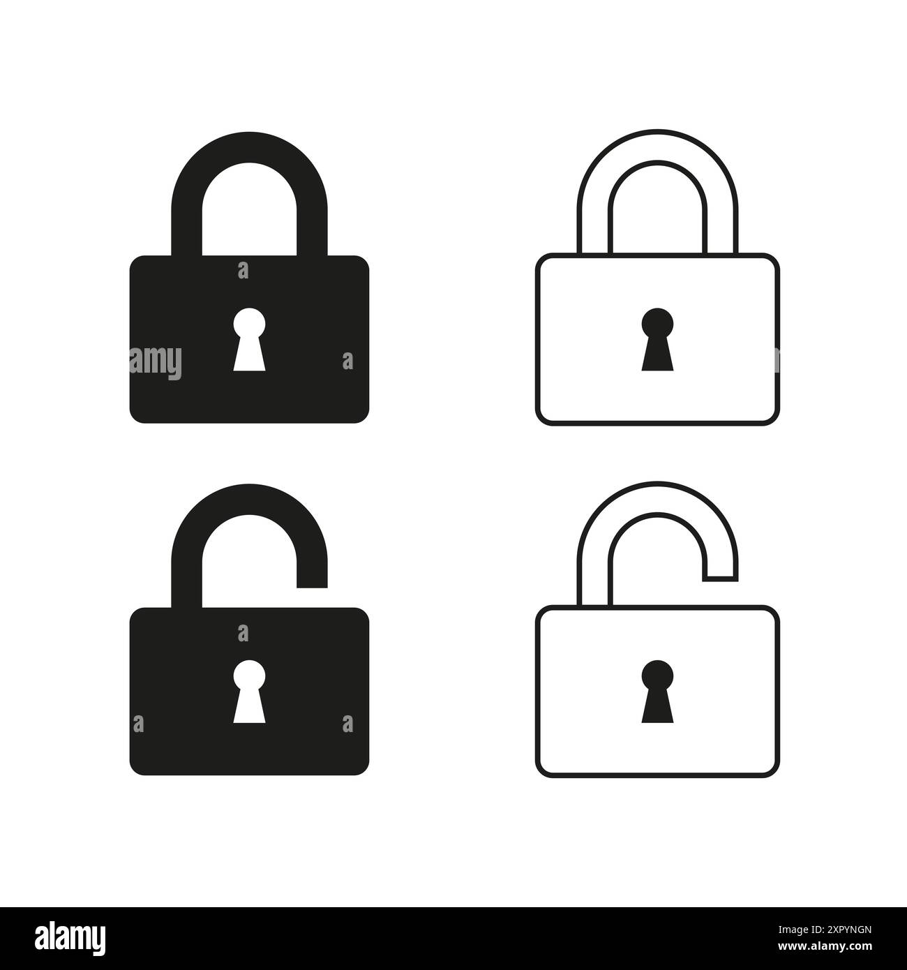 Lock and unlock icons. Black and white vector. Padlock silhouette set ...