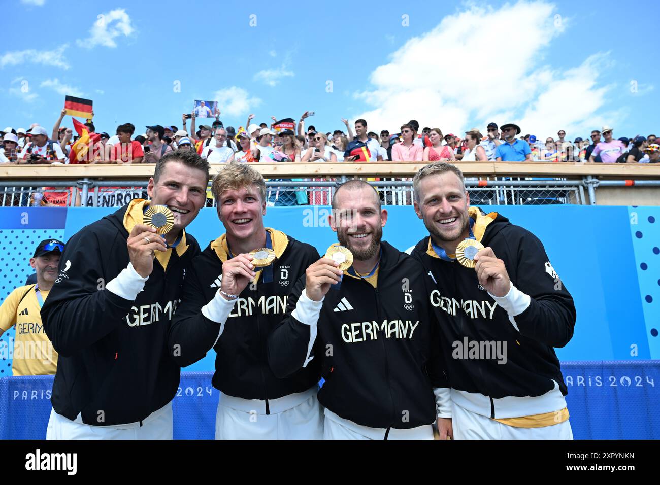 Vaires Sur Marne, France. 08th Aug, 2024. Olympia, Paris 2024, kayak four, 500 m, men, final ...