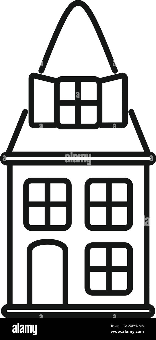 Simple line drawing representing a house with attic windows and a ...