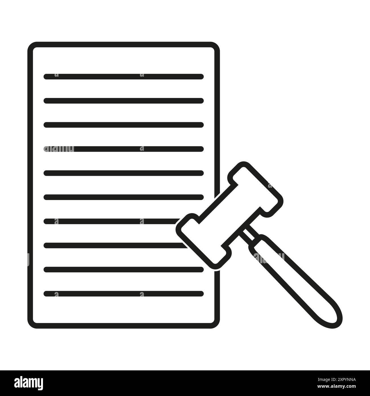 Legal document icon. Gavel symbol detail. Black and white vector ...