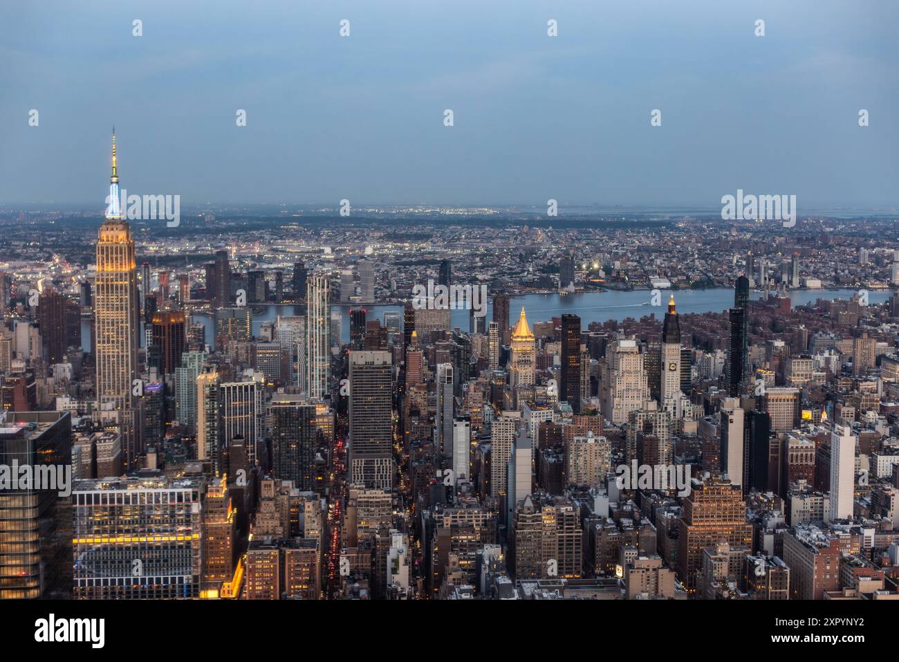 Scenic Aerial New York City Evening View of Lower Manhattan ...