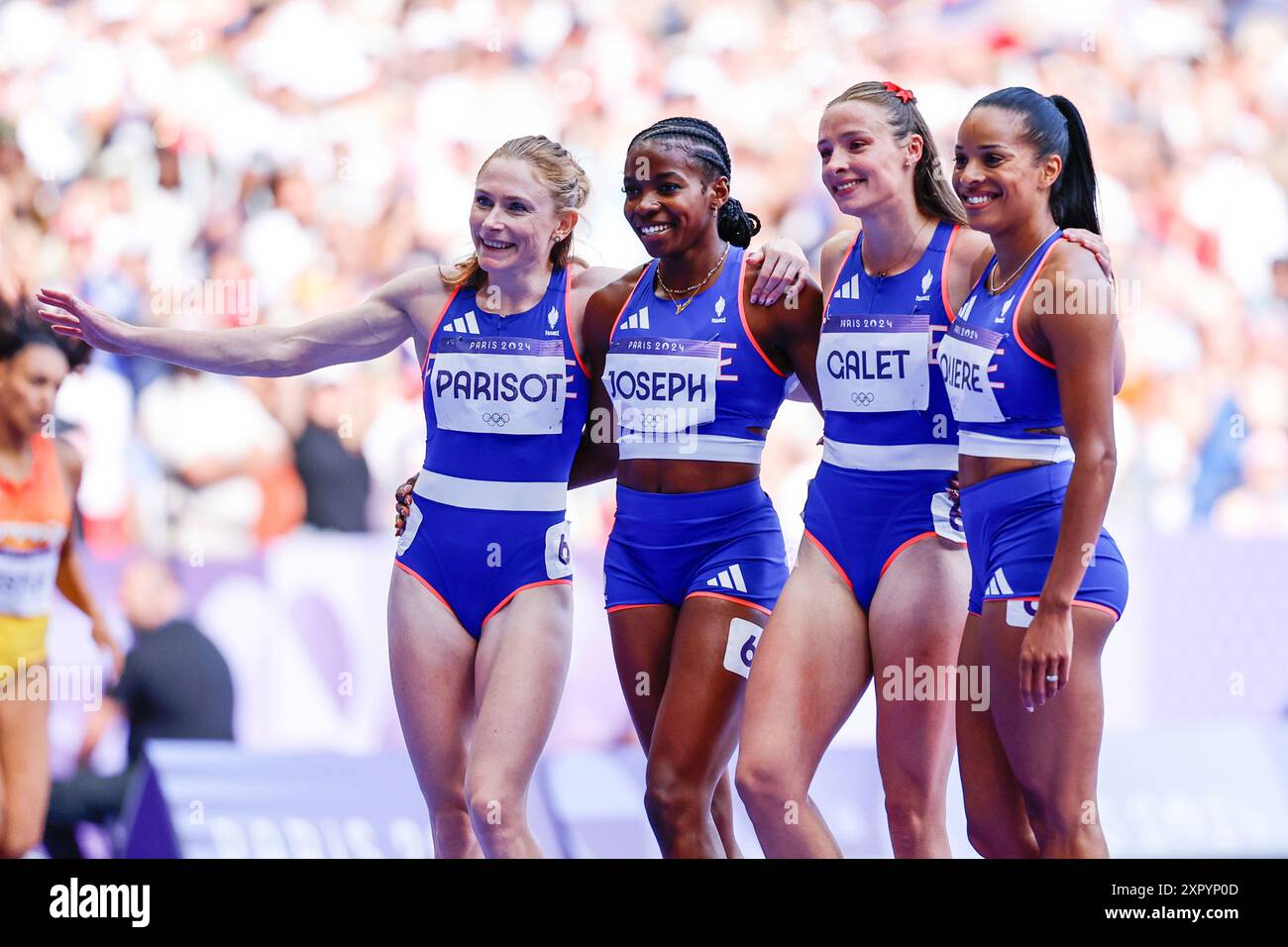 Team of France react during Women's 4 x 100m Relay Round 1 of the ...