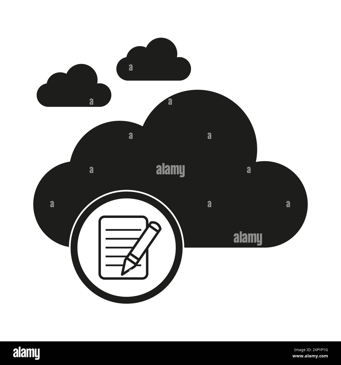 Cloud storage icon. Writing document symbol. Black and white. Vector ...