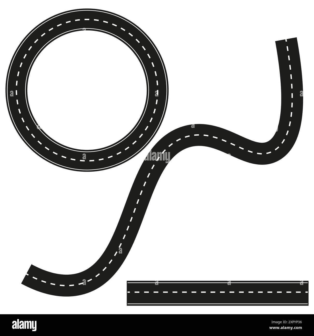 Curved road segments. Circular, wavy, straight. Simple vector ...