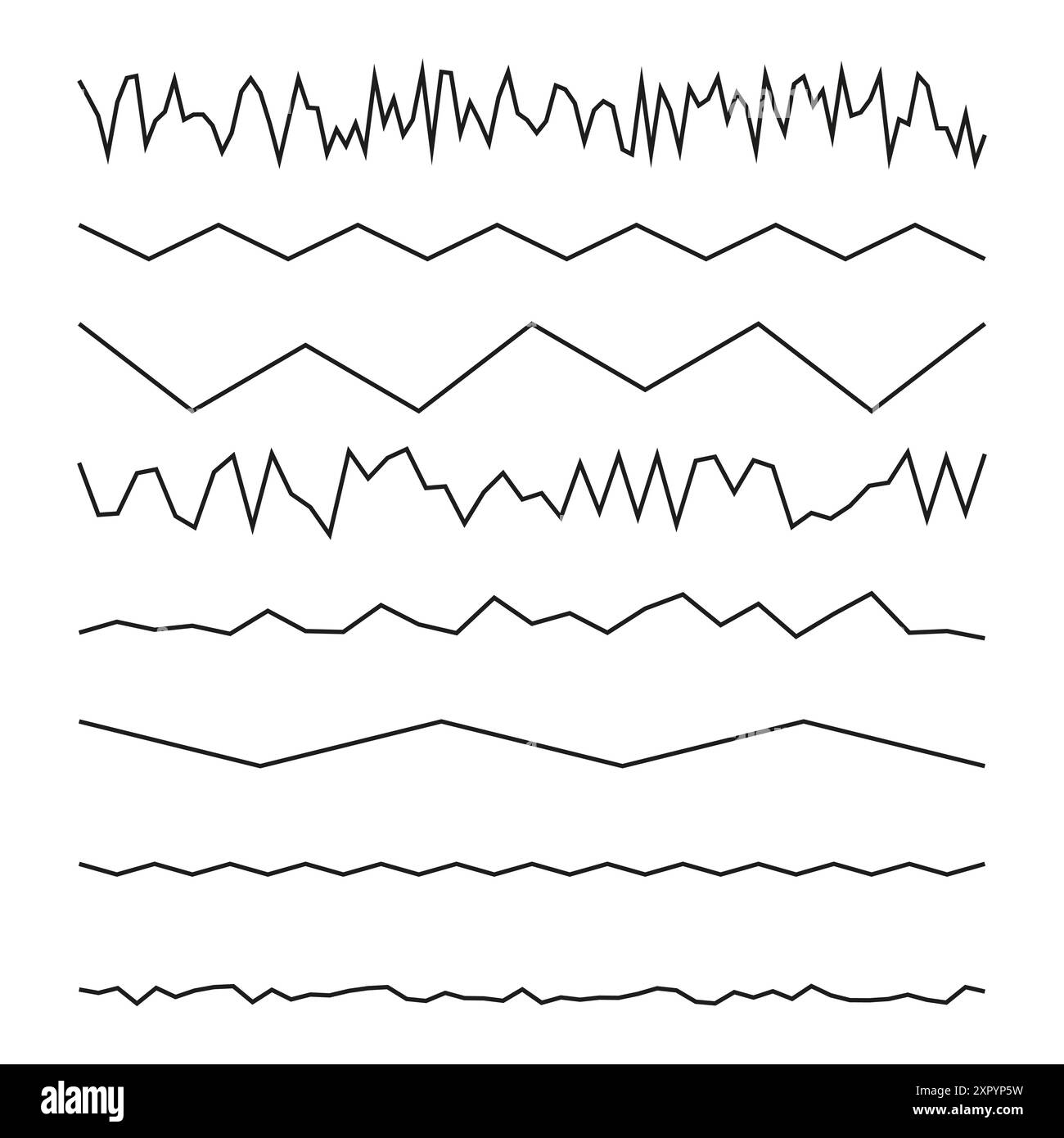 Jagged and wavy lines. Black and white vector set. Geometric and abstract patterns. Border ...