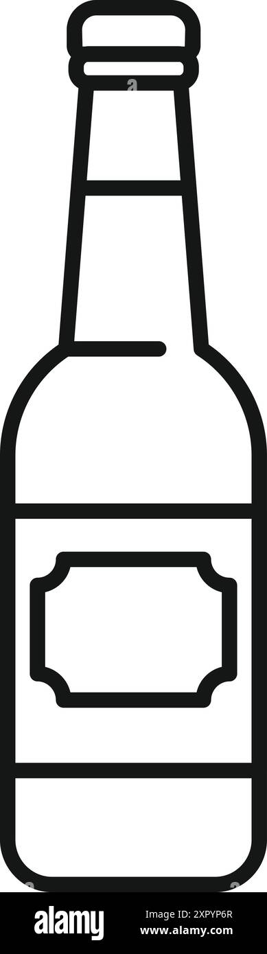 Simple line drawing of a glass bottle containing a fresh cold beer with ...