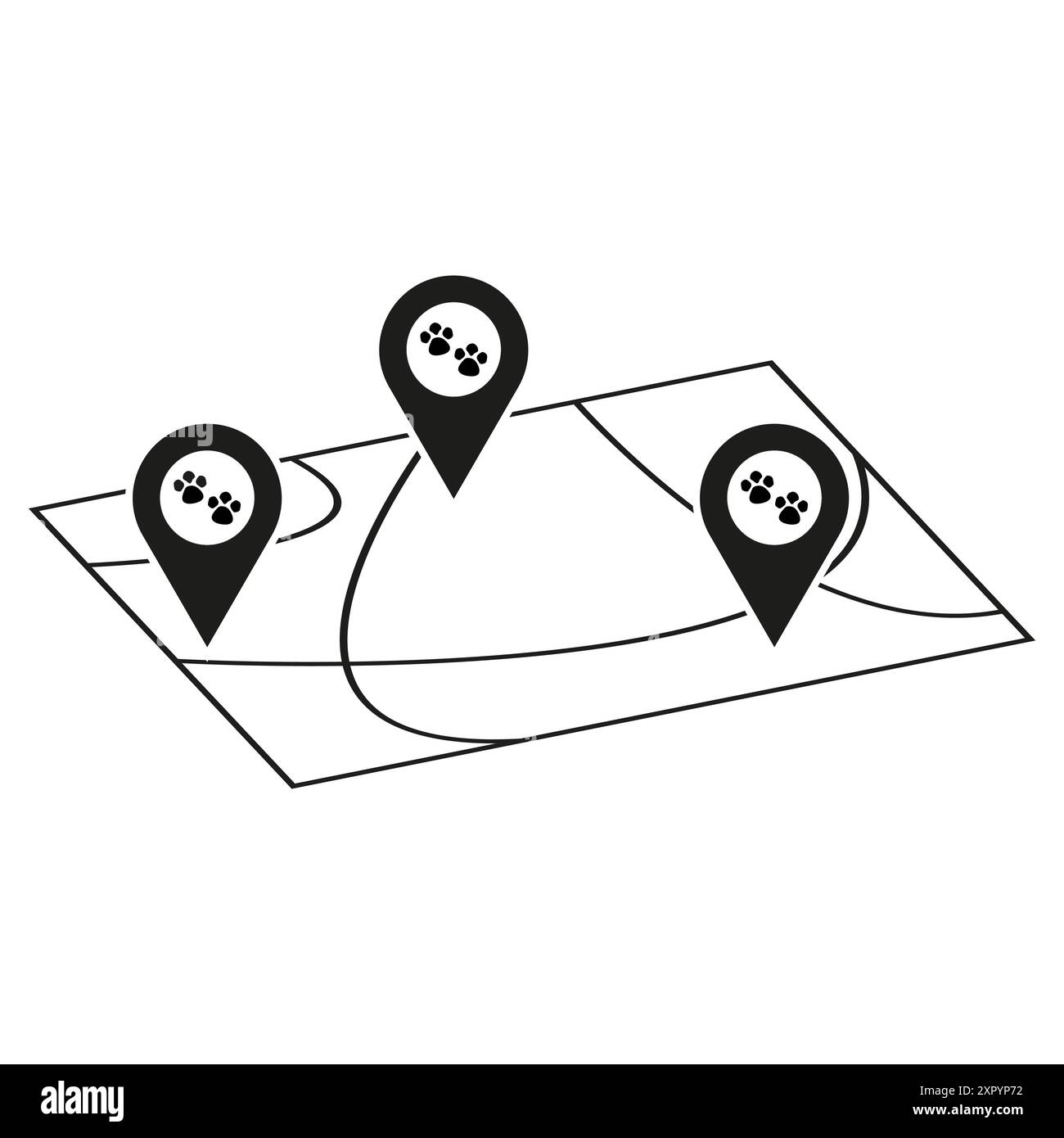 Pet Location Map. Animal Tracker Icons. Veterinary GPS Navigation ...