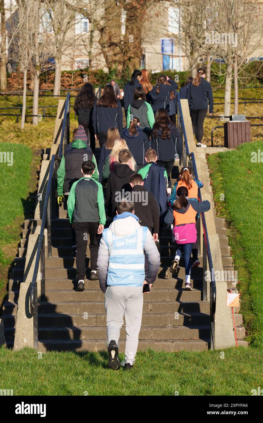 Primary school children on an orienteering lesson in the park Stock ...