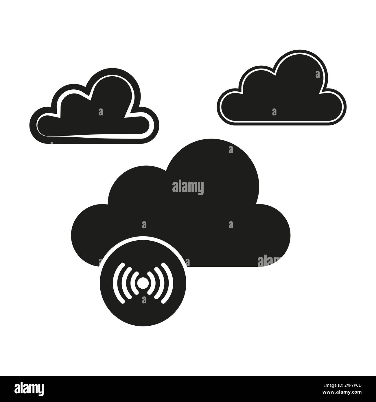 Cloud network icons. Wireless signal vector. Black silhouette design. Abstract cloud computing ...