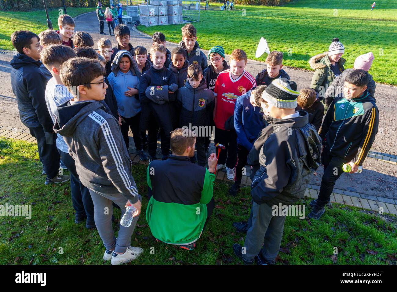Primary school children on an orienteering lesson in the park Stock ...